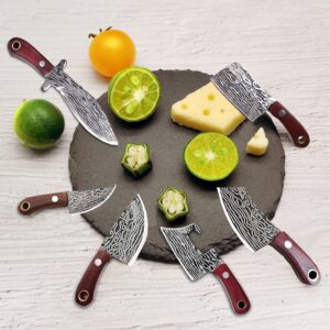 STARDW Damascus Pocket Knife Set Mini Chef Knife EDC Knife Set Tiny Knife Cleaver for Package Opener Box Cutter -4-piece set