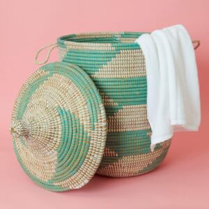 senegalo small/medium storage basket turquoise blue hooded lid