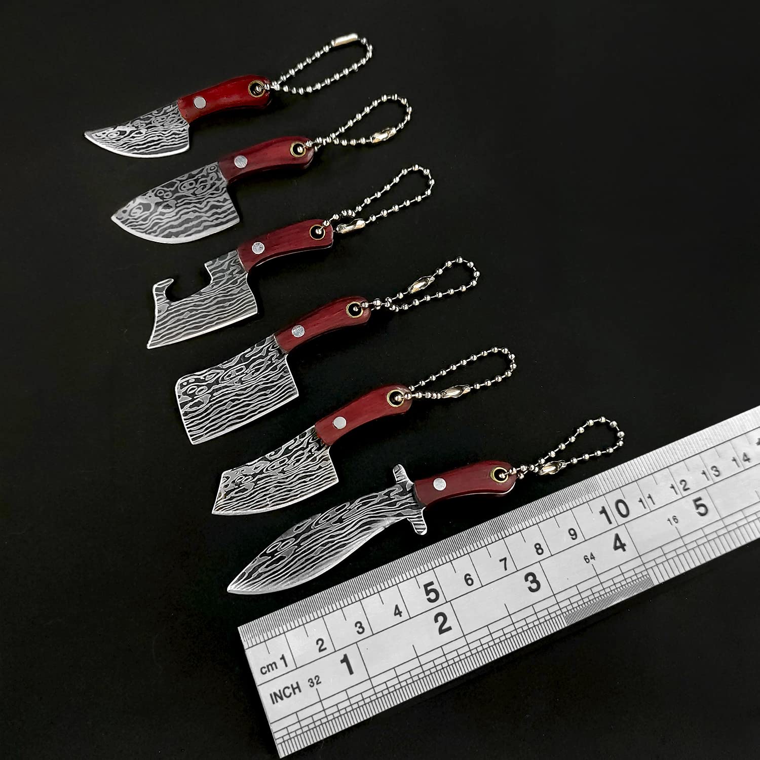 STARDW Damascus Pocket Knife Set Mini Chef Knife EDC Knife Set Tiny Knife Cleaver for Package Opener Box Cutter -4-piece set