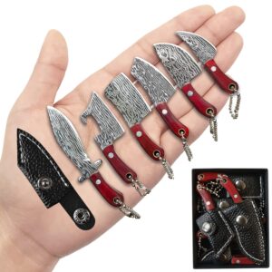 stardw damascus pocket knife set mini chef knife edc knife set tiny knife cleaver for package opener box cutter -4-piece set