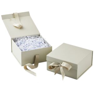 hallmark medium gift boxes with bow and shredded paper fill, pack of 2 (antique white 8 inch box) for weddings, bridal showers, graduations, birthdays, bridesmaids gifts, all occasion