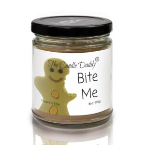 bite me - christmas gingerbread cookie scented - funny 6 oz jar candle - 40 hour burn time