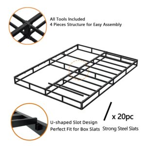 THEOCORATE Full Box Spring and Cover Set, 5 Inch Low Profile Metal BoxSpring, Heavy Duty Structure with Easy Clean Cover, Mattress Foundation, Noise Free, Non-Slip, Easy Assembly