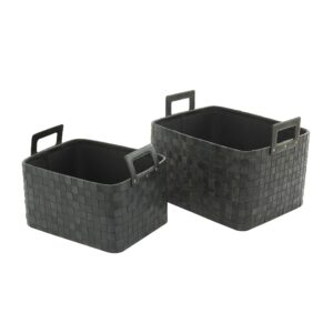 deco 79 leather rectangle storage basket with handles, set of 2 20", 17"w, dark blue