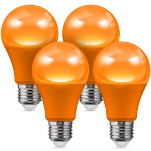 l lohas led halloween orange led light bulbs outdoor, a19 9w(60w equivalent) orange colored light bulb, e26 base, non-dim, 4-pack