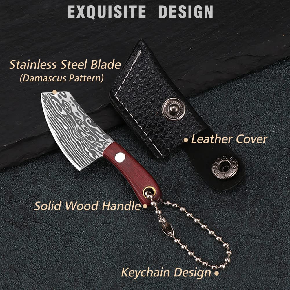 STARDW Damascus Pocket Knife Set Mini Chef Knife EDC Knife Set Tiny Knife Cleaver for Package Opener Box Cutter -4-piece set