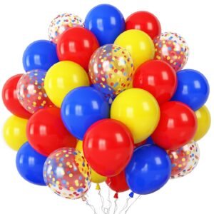 balloons red blue yellow, 12 inch primary color helium balloons with confetti latex balloons carnival circus birthday party balloons for kids boys baby shower wedding toy party decoration supplies