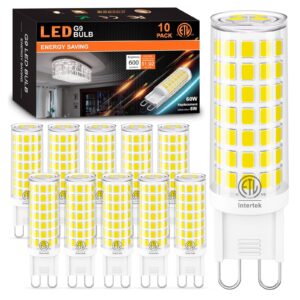 hansang 10 pack g9 led bulbs 4000k natural daylight 6w (60w halogen equivalent) t4 chandelier light bulbs g9 bi pin ceramic base, no-flicker ac120v 600lm 360°beam angle no-dimmable