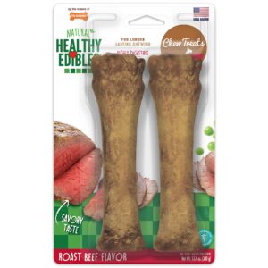 nylabone healthy edibles natural dog chews long lasting roast beef flavor treats for dogs, x-large/souper (2 count)