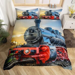 erosebridal train comforter cover for girls boys,retro vehicles bedding set for kids child,large steam train duvet cover 3d vintage truck car quilt cover kids car theme room decor twin size