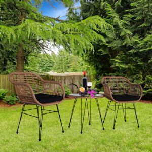 patio porch furniture set 3 pieces, outdoor wicker rattan chairs of 2, front porch furniture, outside balcony conversation chairs with tempered glass tabletop for garden indoor outside (style 1)