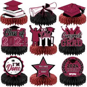 yisong 9 pieces 2024 graduation party table decorations class of 2024 congrats graduation centerpieces for tables congratulate honeycomb centerpiece table topper for grad party favor(maroon)