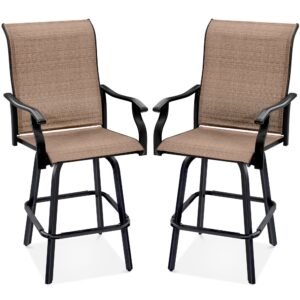 best choice products set of 2 swivel barstools, bar height outdoor chairs, 360 rotating patio bar stools w/all-weather mesh, 300lb capacity - tan