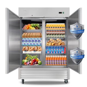 jinsong 54" commercial refrigerator 2 solid door, 49 cu.ft 2 section stainless steel reach-in refrigerator for restaurant, bar, shop, residential