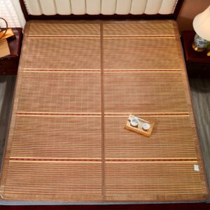 bamboo sleeping mat,cooling mat mattress,traditional chinese summer sleeping rattan pad cooling mattress foldable breathable summer sleeping mat for single double queen-size bed-2 sides 1.5x1.95m(4.9x