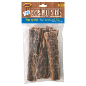 cadet slim cut 100% beef strips dog treats - long-lasting, healthy, & natural beef esophagus treats for small & large dogs - low calorie & high protein dog chews, medium (2.8 oz.)