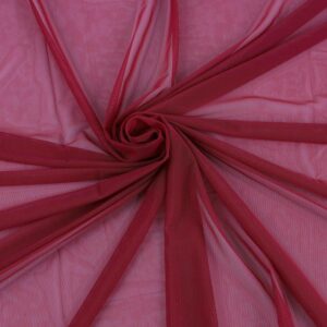 superfine 4-way stretch net fabric nylon spandex power mesh, pre-cut 5 yards long 60" wide, lightweight sheer (wine red)