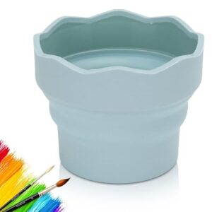 portable collapsible paint brush washer, silicone washing bucket brush holder cleaner painting water cup for watercolor acrylic oil painting(blue)