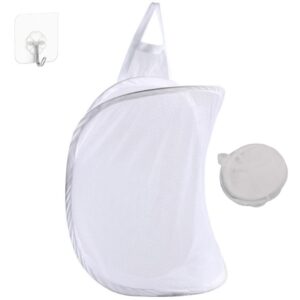 over the door pop up mesh hamper, qtopun adjustable strap hanging laundry hamper foldable dirty cloth basket with sticky hook - white