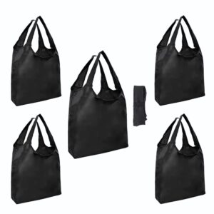 aricsen 5 pack reusable foldable grocery tote bags, black