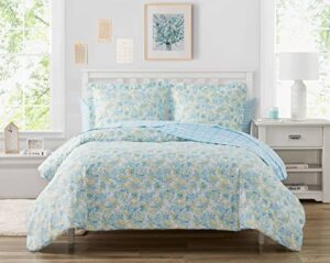 poppy & fritz - king duvet cover set, soft reversible bedding with matching shams & zipper closure, all season home decor (happy floral blue, king)