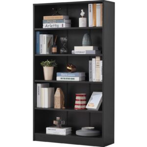 farini black bookshelf for bedroom 5 shelf office bookcase 60 inches tall modern wood bookshelf for living room 5 tier wide manga bookshelf library bookcase