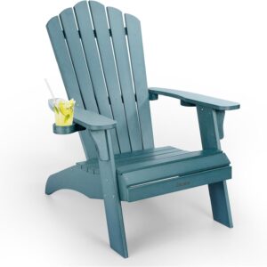 cecarol oversized adirondack chair plastic, outdoor fire pit chair with cup holder, adirondack patio chair weather resistant for outside, porch, lawn, garden- ac01, blue