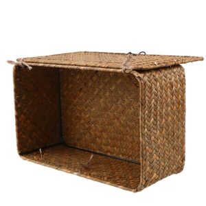 storage baskets for shelves seagrass storage bins with lid rectangular woven wicker basket rattan storage container organizer for home shelf size l wicker baskets