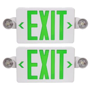 led exit sign with emergency light, double sided green with battery backup, rotatable light head, ac 120v/277v, ul listed commercial led emergency exit light (2pack, green)