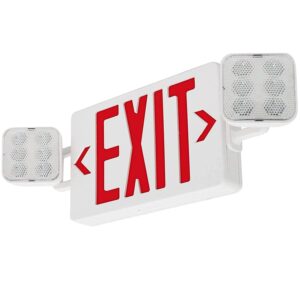 led exit signs with emergency lights, red led two adjustable head emergency exit light with backup battery, ac 120v/277v, abs fire resistant, ul listed (1pack)