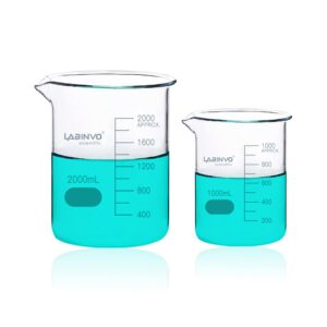 labinvo low form graduated glass beaker set, each 1pc of vol.1000ml 2000ml, 3.3 borosilicate glass, in-bkls02