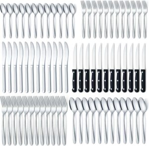 bewos 72 pieces silverware set, stainless steel cutlery set for 12, silverware set with steak knives, flatware set mirror polished, tableware set for home kitchen restaurant hotel, dishwasher safe