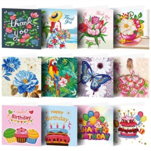 gigicloud 12pcs 5d rhinestone painting greeting cards kits, handmade festival greeting cards diy diamond drawing birthday cards for adults and kids