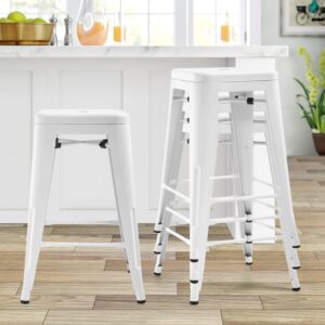 blkmty metal stools set of 4 stoolseating 24 inch bar stools counter height barstool stackable barstools outdoor patio bar stool home kitchen dining stool backless indoor bar chair, white