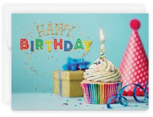 the gallery collection, 1 count card pack, birthday card with foil lined envelope (glowing birthday cupcake)