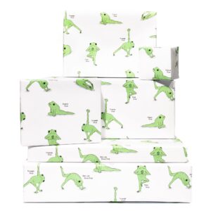 central 23 yoga wrapping paper - 6 sheet of gift wrap with tags - yoga frogs - birthday wrapping paper for her - yoga poses - for men women - recyclable