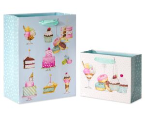 papyrus gift bags - designed by bella pilar (desserts) for birthdays, bridal showers, baby showers and all occasions (2 bags, 1 large 13", 1 medium 9")