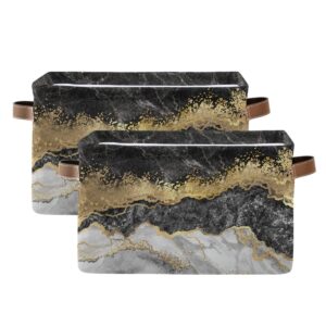 gold black marble square storage basket storage bins canvas storage organizer closet shelf organizer for home office, 2 pc