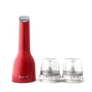 finamill's award-winning battery operated salt and pepper grinder set - adjustable coarseness, ceramic grinding elements, led light, perfect for home cooking & gifting - 2 quick-change proplus pods