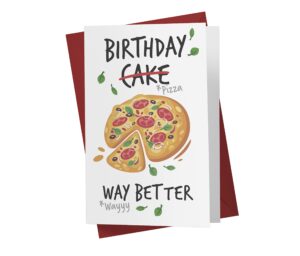 karto pizza birthday card for men women, large 5.5 x 8.5 happy birthday card for him her, birthday card for husband, birthday card for brother sister, nephew, niece pizza cake