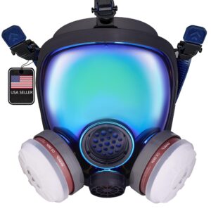 pd-100 arctic blue mirrored full face organic vapor & particulate respirator - dual activated charcoal filtration - full face eye protection mask