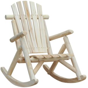 outsunny outdoor wooden rocking chair, single-person adirondack rocking patio chair with rustic high back, slatted seat and backrest for indoor, backyard, garden, carbonized