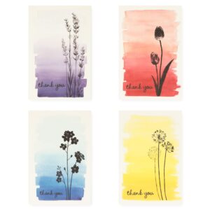 festive spice flower thank you cards - watercolor designs - 48 cards with envelopes - dandelion, rose, lavender, forget me nots