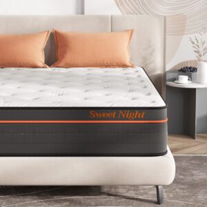 sweetnight queen size mattress, 14 inch plush pillow top hybrid mattress, cooling-gel memory foam queen mattress with individual pocket innerspring for motion isolation & balance support