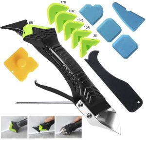 caulking tool 5 in 1 silicone caulking grout removal tool sealant finishing tool with grout scraper, 6 exchange silicone pads, adhesive residue scraper seam repair tool kit for kitchen bathroom