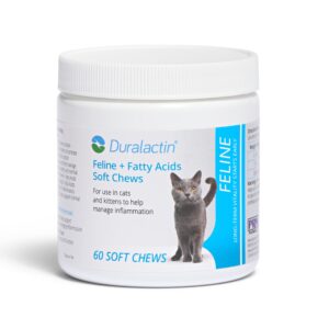 prn pharmacal duralactin feline fatty acid soft chews - joint health supplement for cats & kittens to help manage soreness - omega-3 fatty acid supplement - chicken liver flavor - 60 chews