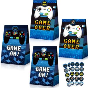 24 pcs game gift bag video game party supplies gamer party favor bags gaming theme goodie bags candy treat bags with 30 pcs stickers for themed birthday party decorations