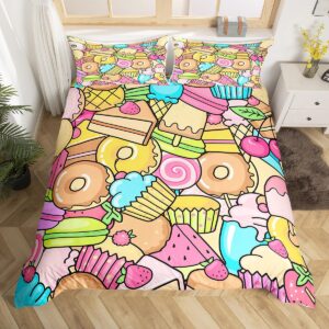 feelyou cartoon ice cream duvet cover donut cupcake bedding set for kids boys girls delicious desert comforter cover girls sweets bed set 1 duvet cover with 1 pillowcase twin size (no comforter)