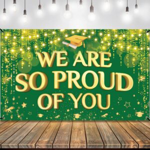 katchon, we are so proud of you banner - xtralarge 72x44 inch | graduation backdrop green and gold for 2024 graduation party decorations | congratulations banner, graduation decorations class of 2024