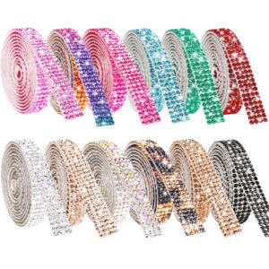 niart self adhesive crystal rhinestone diamond ribbon 12 rolls 0.9cm wide total 12 yards multi-functional diy decorative bling gemstone arts crafts sticker tape glitter shoes clothes (assorted colors)